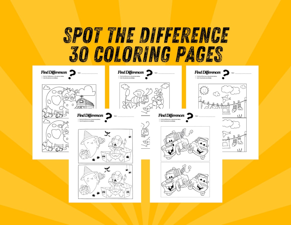 Spot the Difference With Coloring Pages for Kids, Fun & Educational ...
