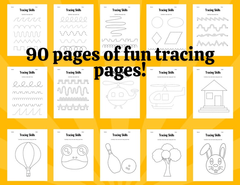 90 Preschool Line Tracing Worksheets Bundle, Fine Motor Skills, Fun Pre ...
