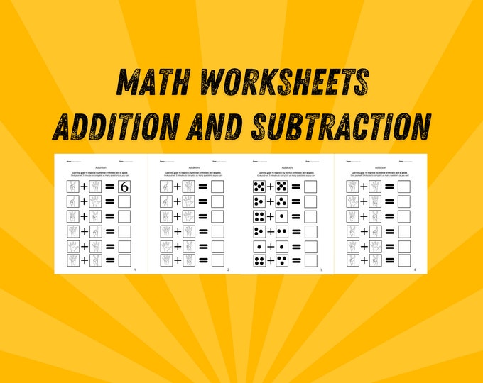 Kindergarten Math Printable Bundle, Adding and Subtraction Worksheets ...