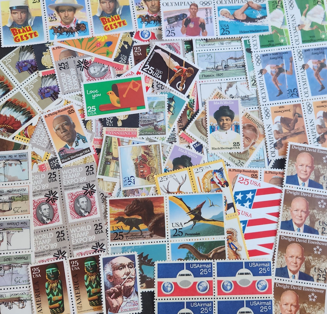 25 ALL DIFFERENT Vintage Unused 25c Postage Stamps // Vintage 25 Cent ...