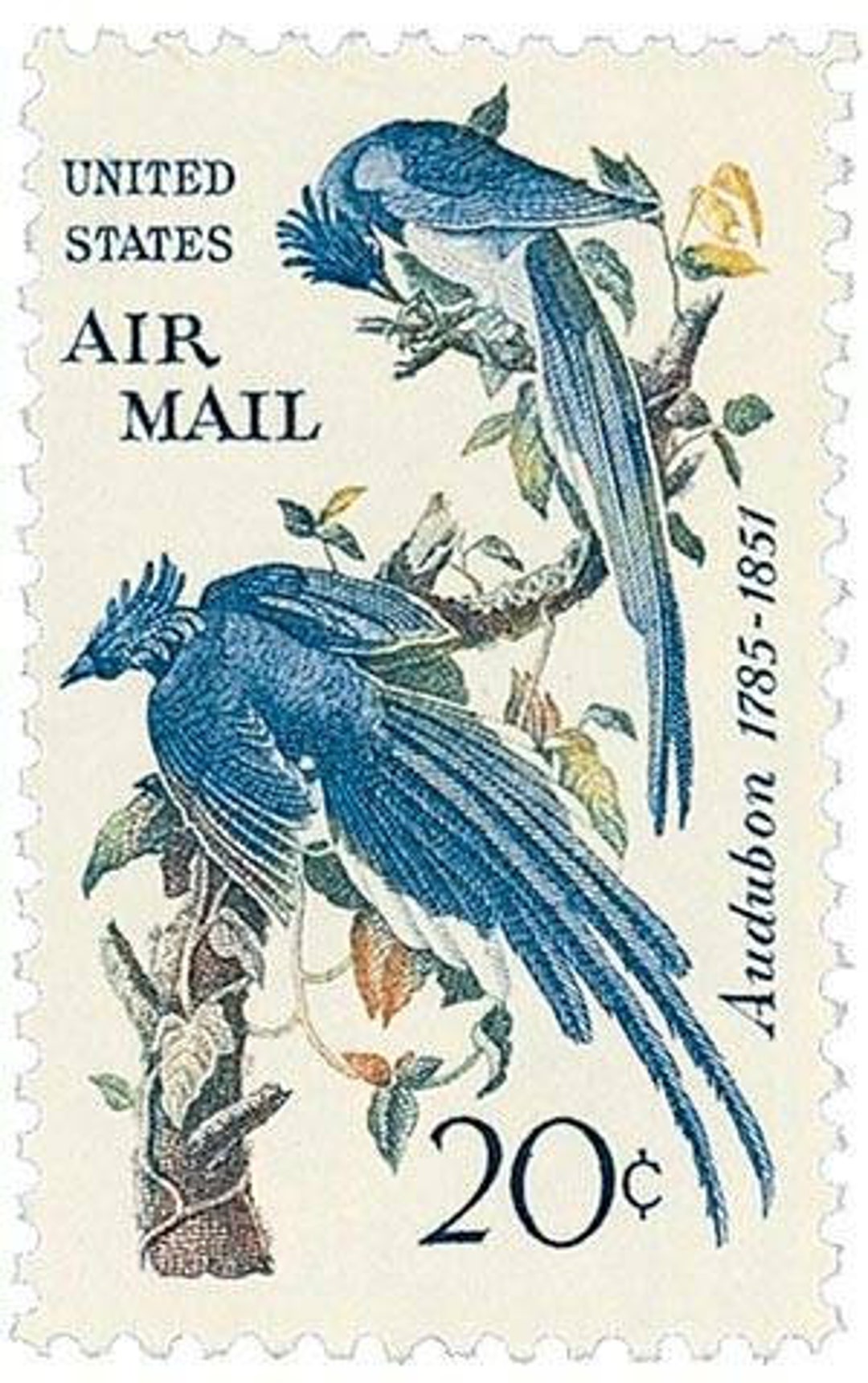 Five 5 Audubon Columbia Jay Bird 20c Stamps // Vintage Unused Postage ...