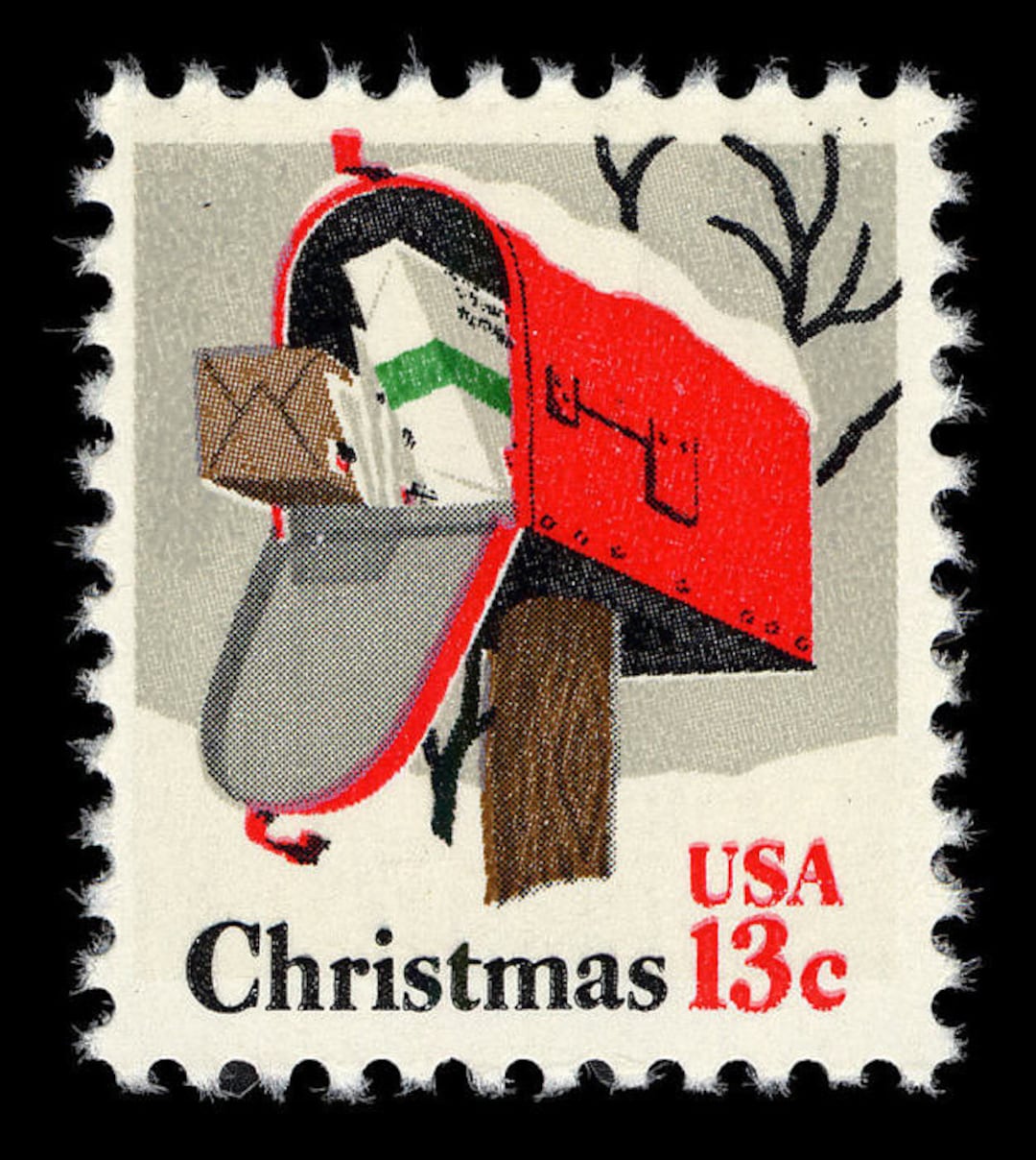 One 1 Christmas Mailbox 13c // Vintage Christmas Postage Stamps // 13 ...