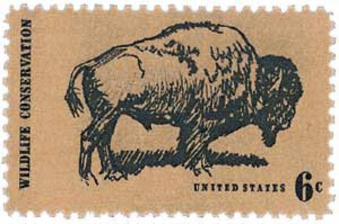 Vintage Buffalo Postage Stamps: Wildlife Conservation, 6 Cent (set of 5 ...