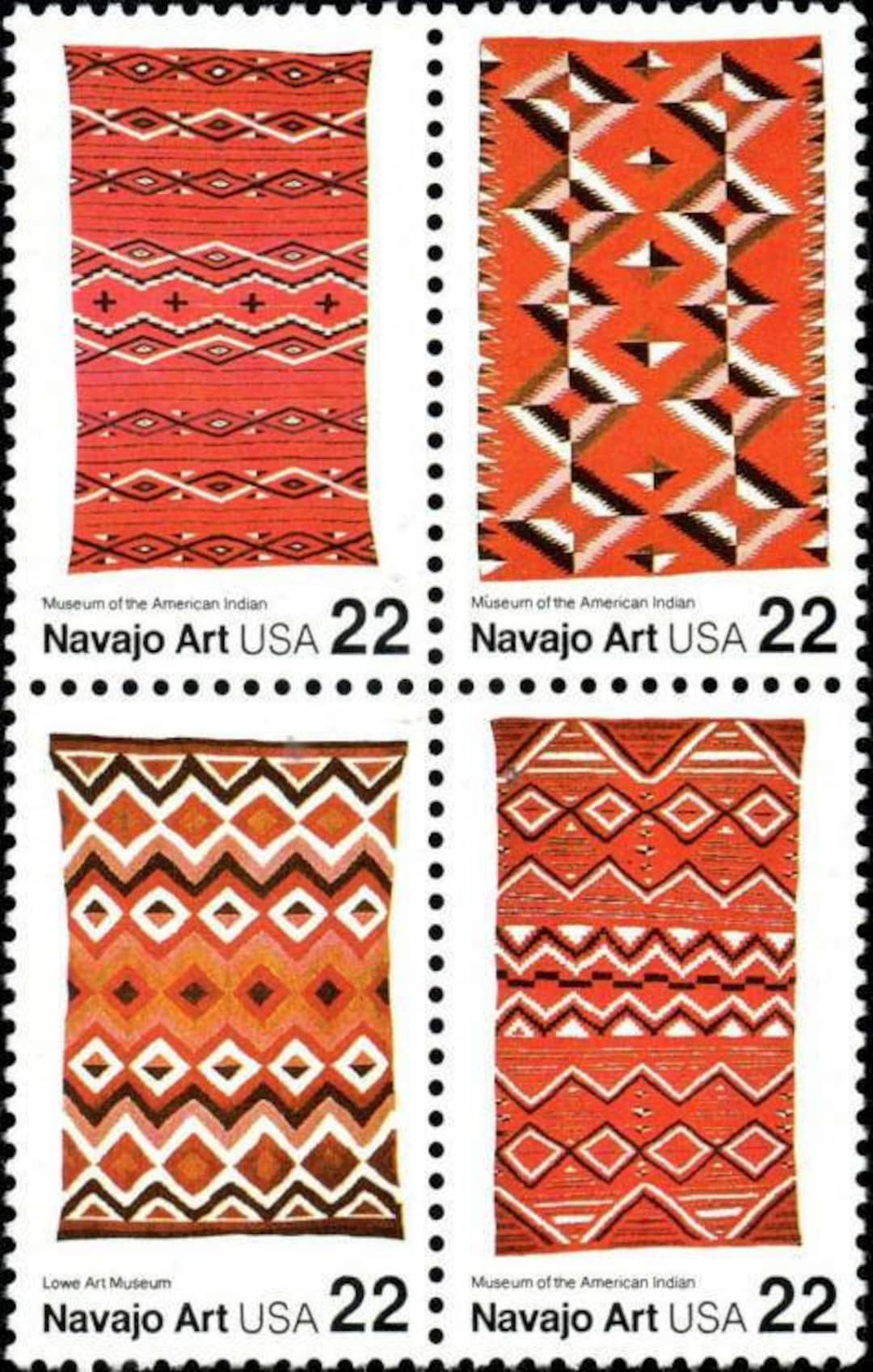 Four 4 Navajo Art 22c Stamps // Vintage Unused Postage Stamps 22 Cent ...