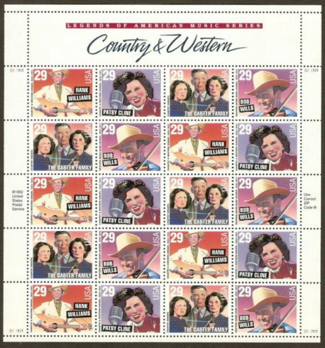 Twenty 20 Country Western Music 29c Stamps Sheet // Vintage Unused ...