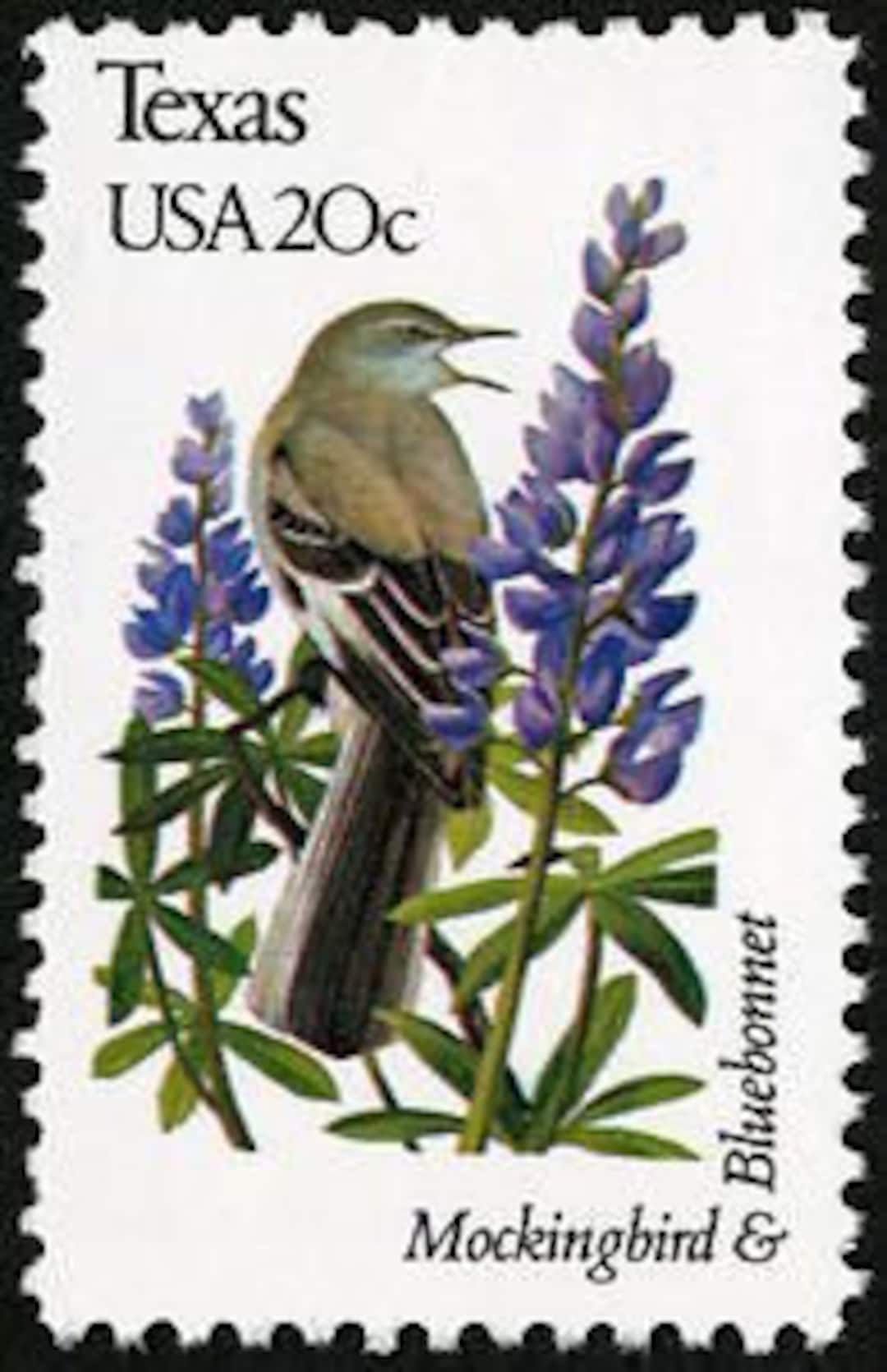 Five 5 Texas State Bird & Flower - Mockingbird, Bluebonnet 20c ...