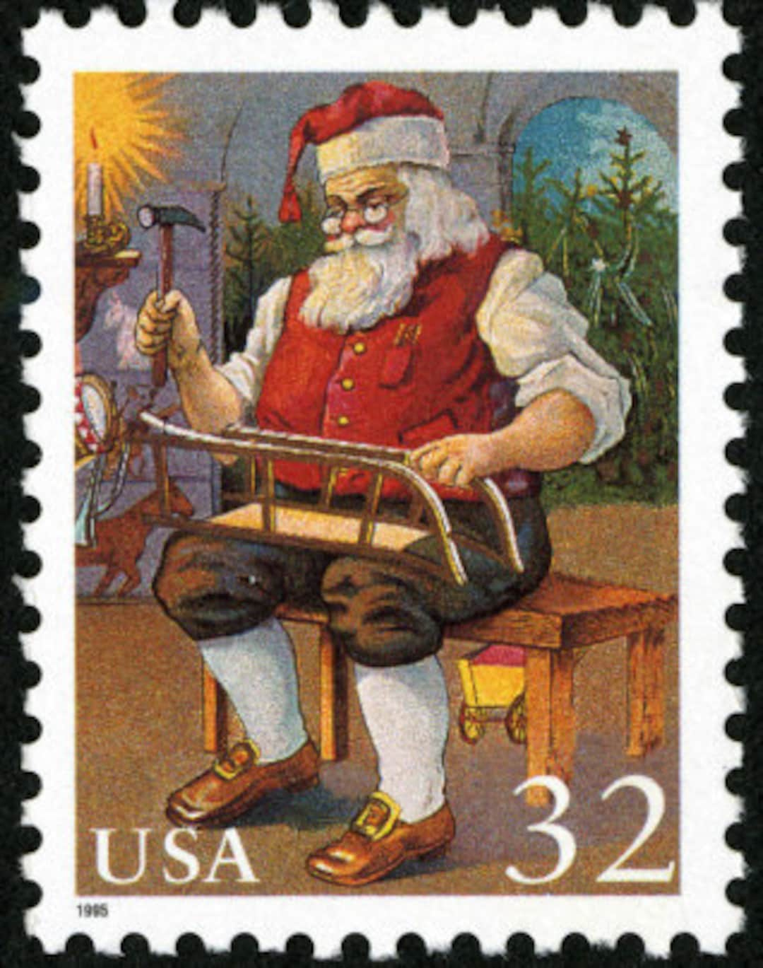 One 1 Santa Making Toys 32c // Vintage Christmas Postage Stamps // 32 ...
