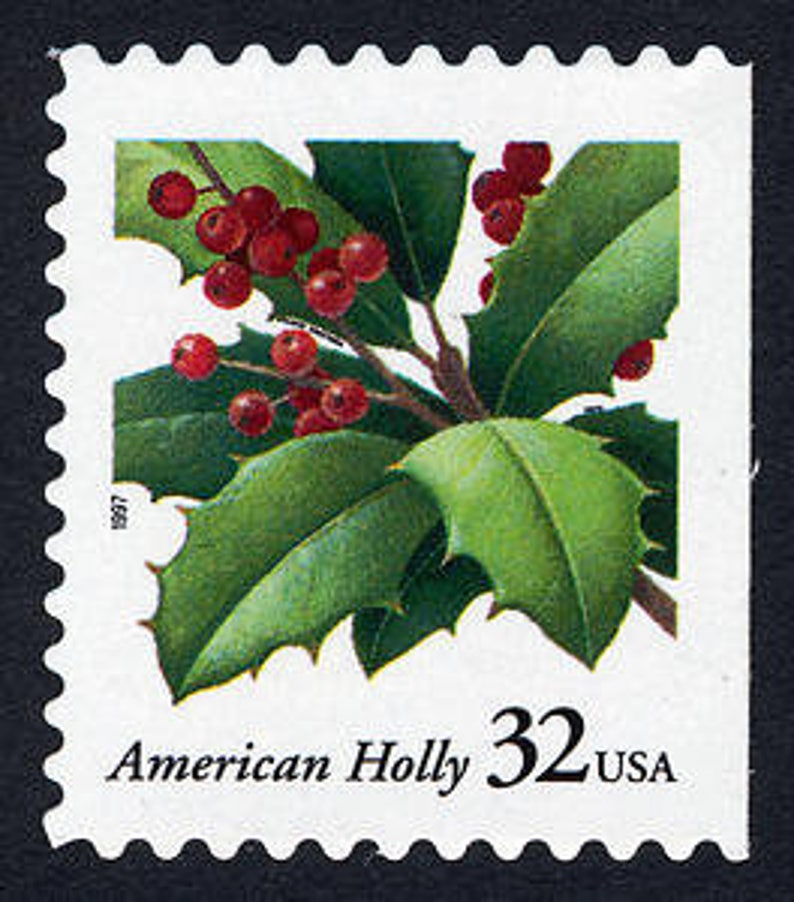 Six 6 Holly 32c Stamps // Vintage Christmas Postage Stamps // 32 Cent ...