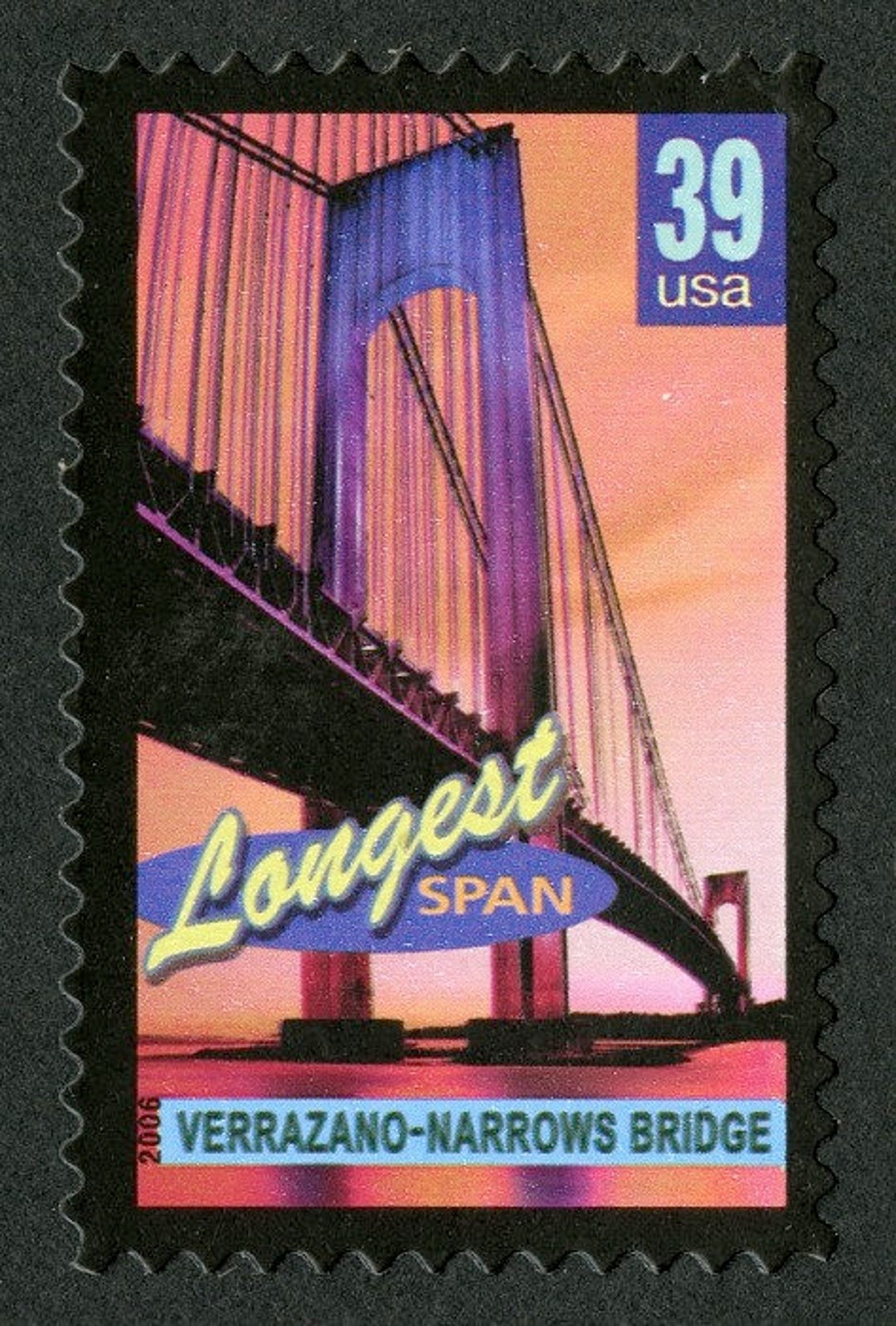 Vintage 2006 Verrazano-narrows Bridge 39c Stamp // Wonders of America ...