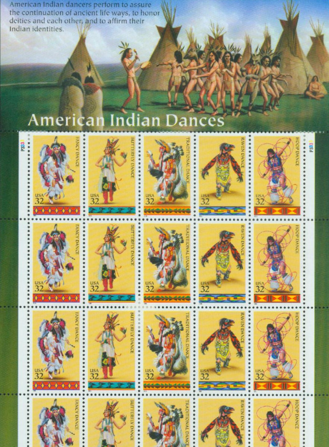 American Indian Dances - Sheet // Twenty 20 Vintage Unused Postage ...