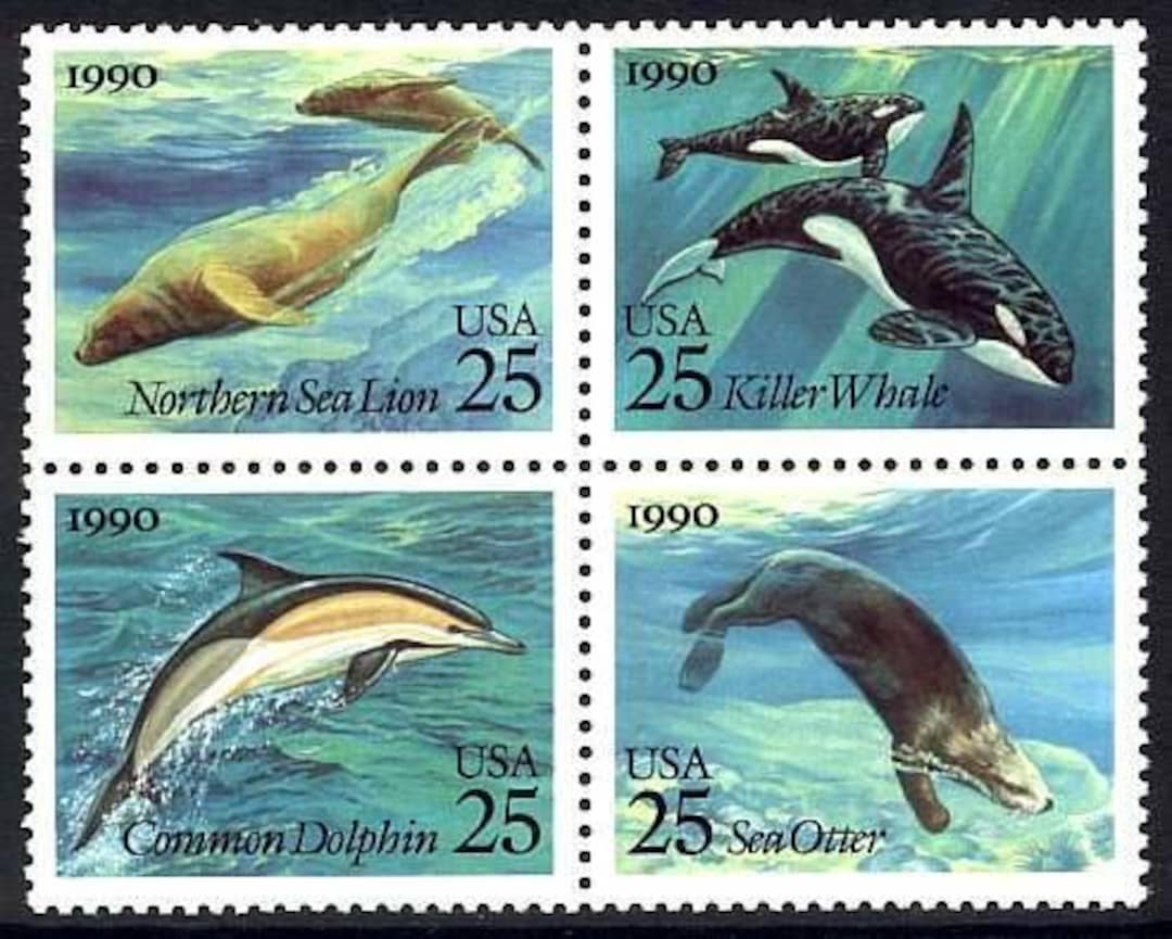 Sea Creatures Postage Stamps - 1990s Vintage 25 Cent Stamps - Set of 4 ...