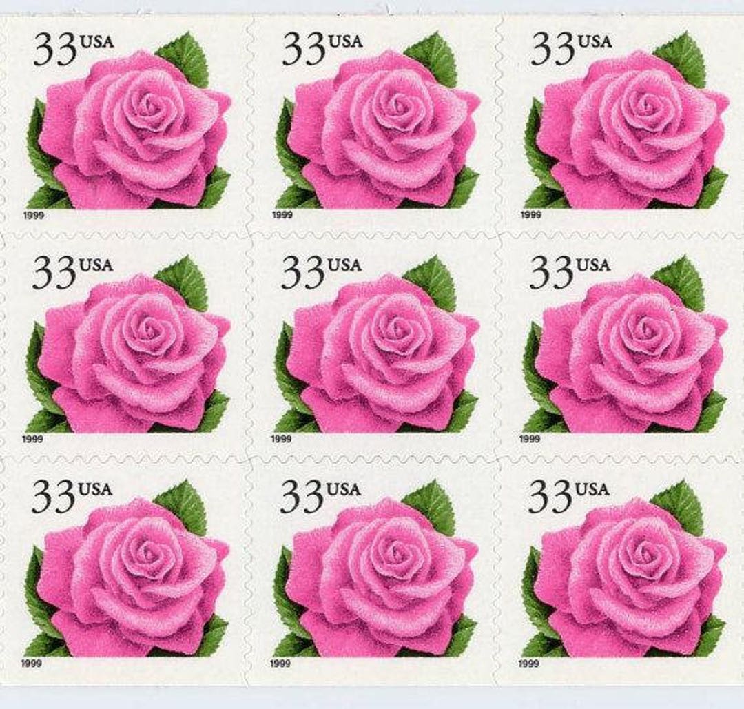 Ten 10 Pink Rose 33c Stamps // Vintage Unused Postage Stamps // 33 Cent ...