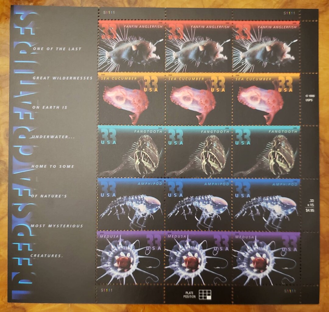 15 Stamps Deep Sea Creatures 33c // Vintage Unused Postage Stamps ...
