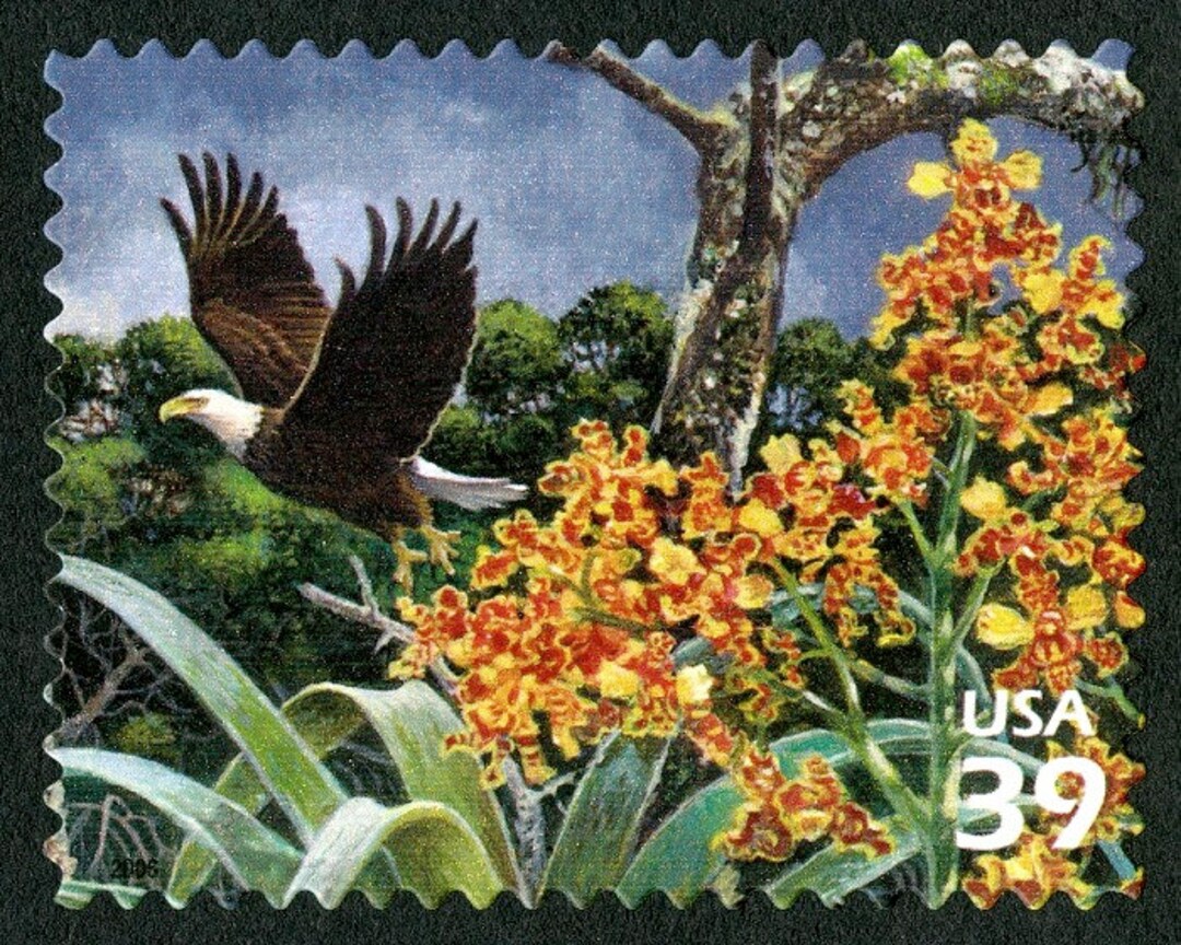 One 1 Postage Stamps - Bald Eagle 39c // Southern Florida Wetland 39c ...