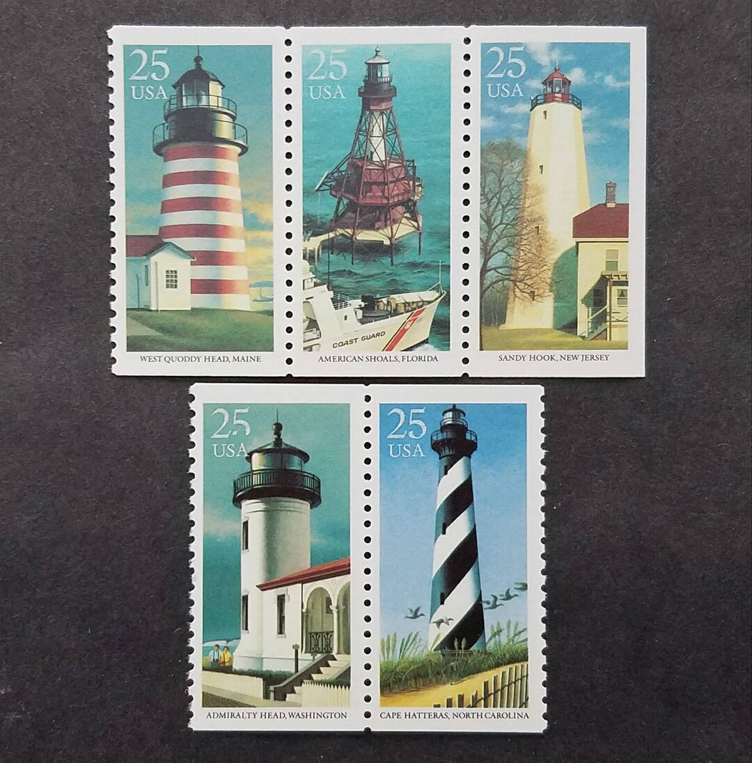 Five 5 Lighthouses 25c // Vintage Unused Postage Stamps 25 Cents ...
