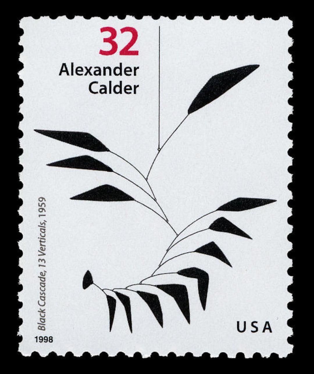 One 1 Black Cascade 32c Stamp // Alexander Calder // Unused Vintage 32 ...
