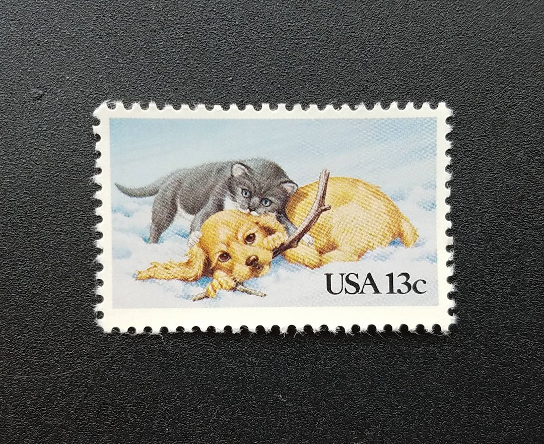 Five 5 Vintage Unused Postage Stamps Puppy and Kitten 13c // 13 Cent ...
