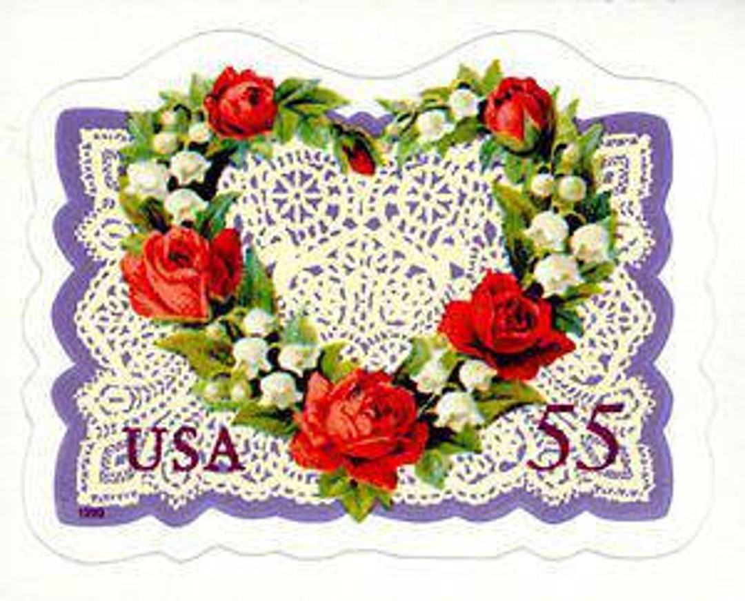 Five 5 Vintage Unused Postage Stamps - Love and Roses 55c // 55 Cent ...