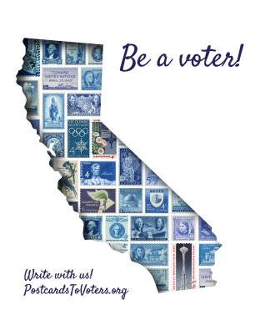 Postcards to Voters Printable Template: Blue California - Etsy