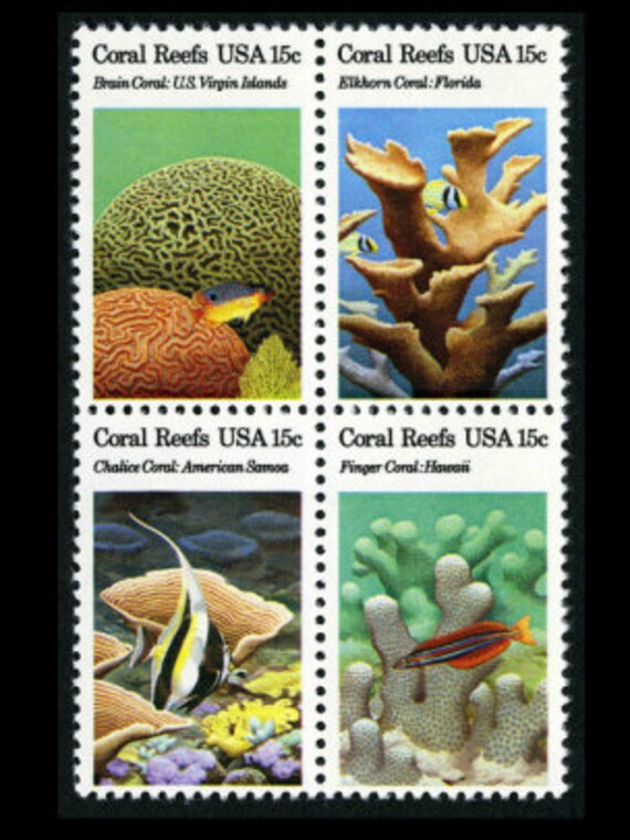 Four 4 Vintage Unused Postage Stamps Coral Reefs // 15 - Etsy