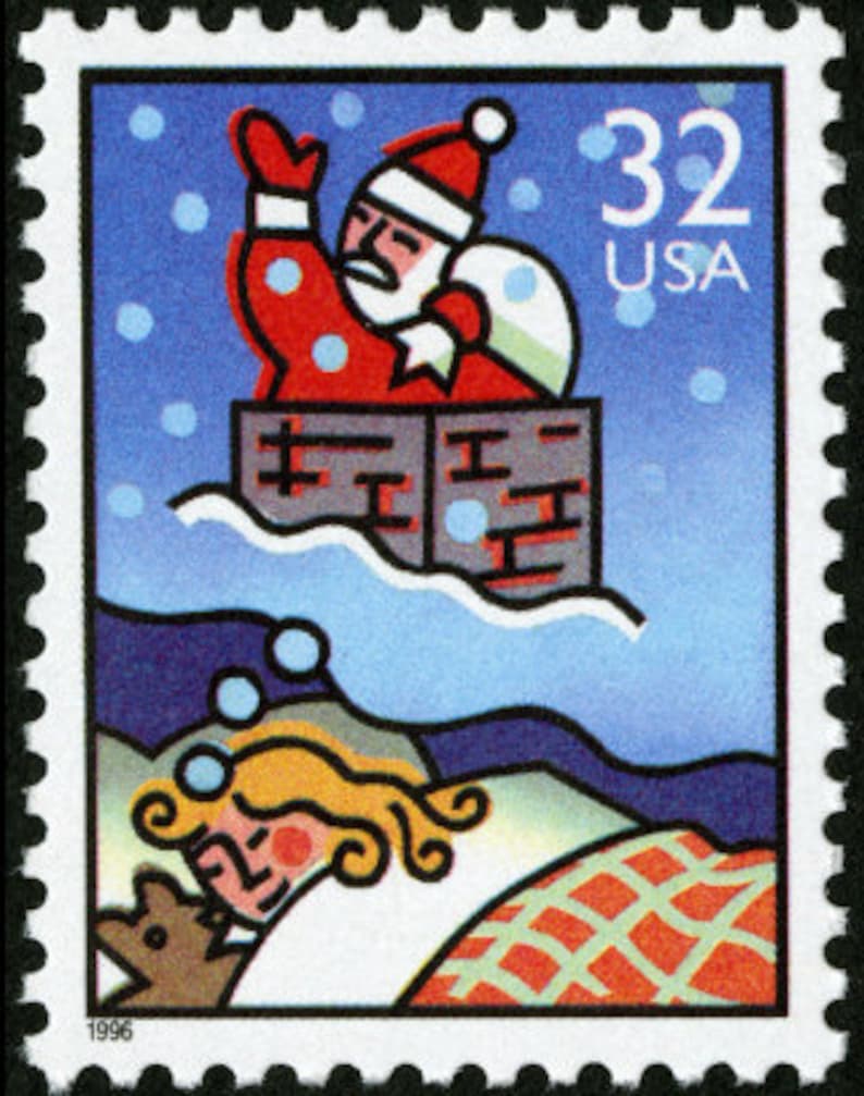 One 1 Santa Dreams 32c // Vintage Christmas Postage Stamps // 32 Cent ...
