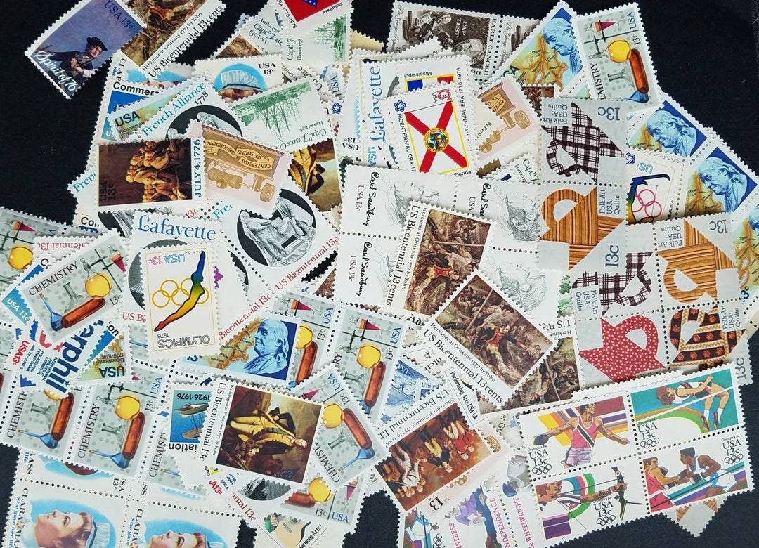 100 Hundred 13 Cent Stamps // 20 DIFFERENT DESIGNS // Vintage Unused ...