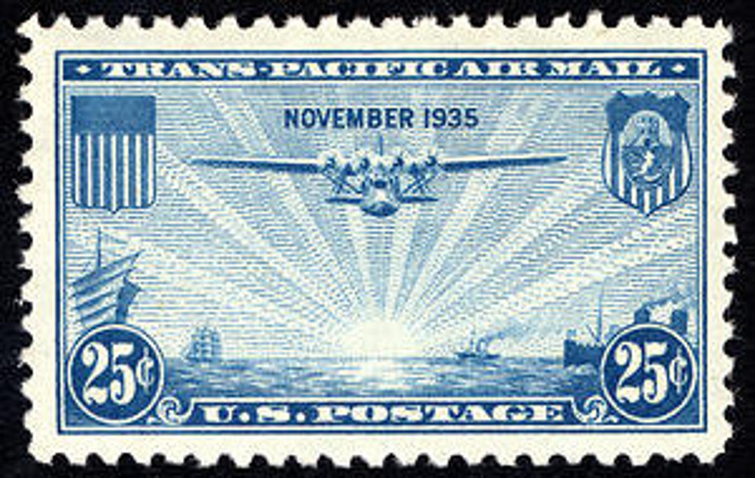 1935 China Clipper Stamp, Trans-pacific Airmail, 25 Cent Vintage US ...