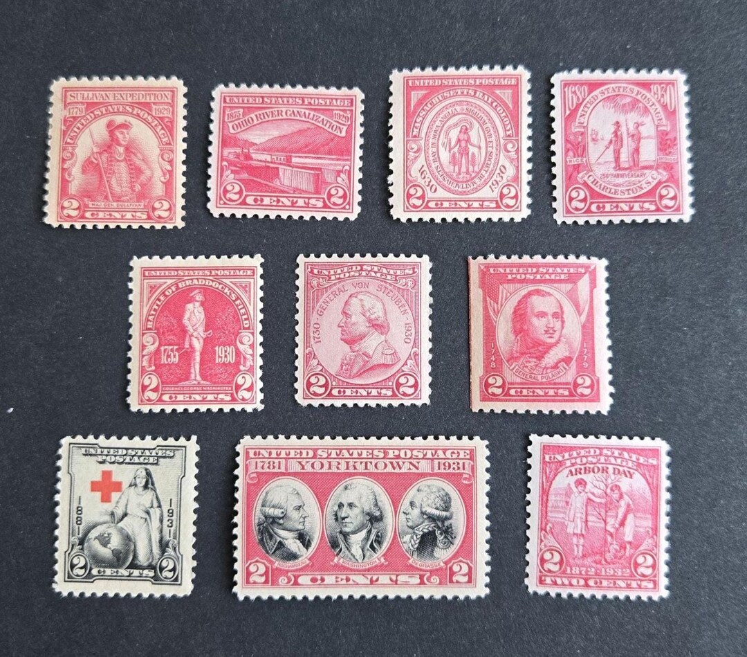 Vintage 1929 - 1932 Mint Postage Stamps // Set of 10 "reds" // Medium ...