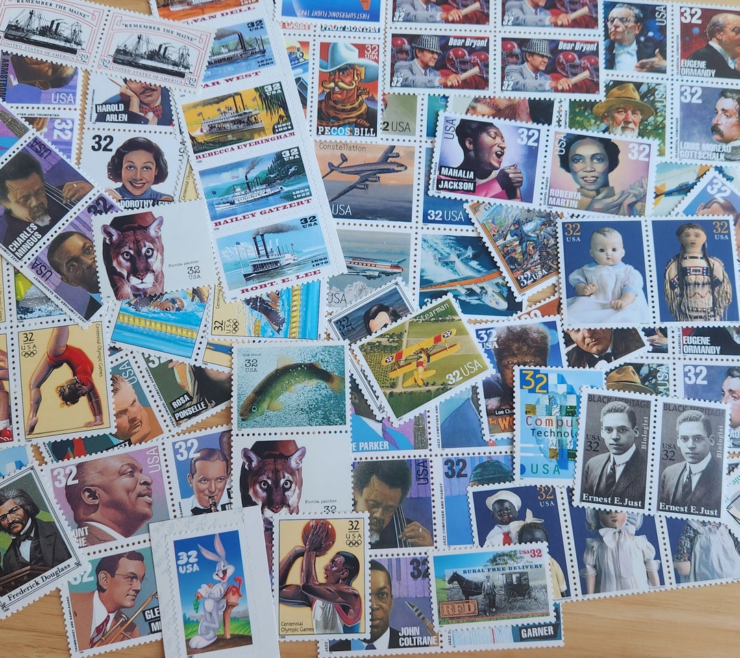 25 ALL DIFFERENT Vintage Unused 32c Postage Stamps // Vintage 32 Cent ...