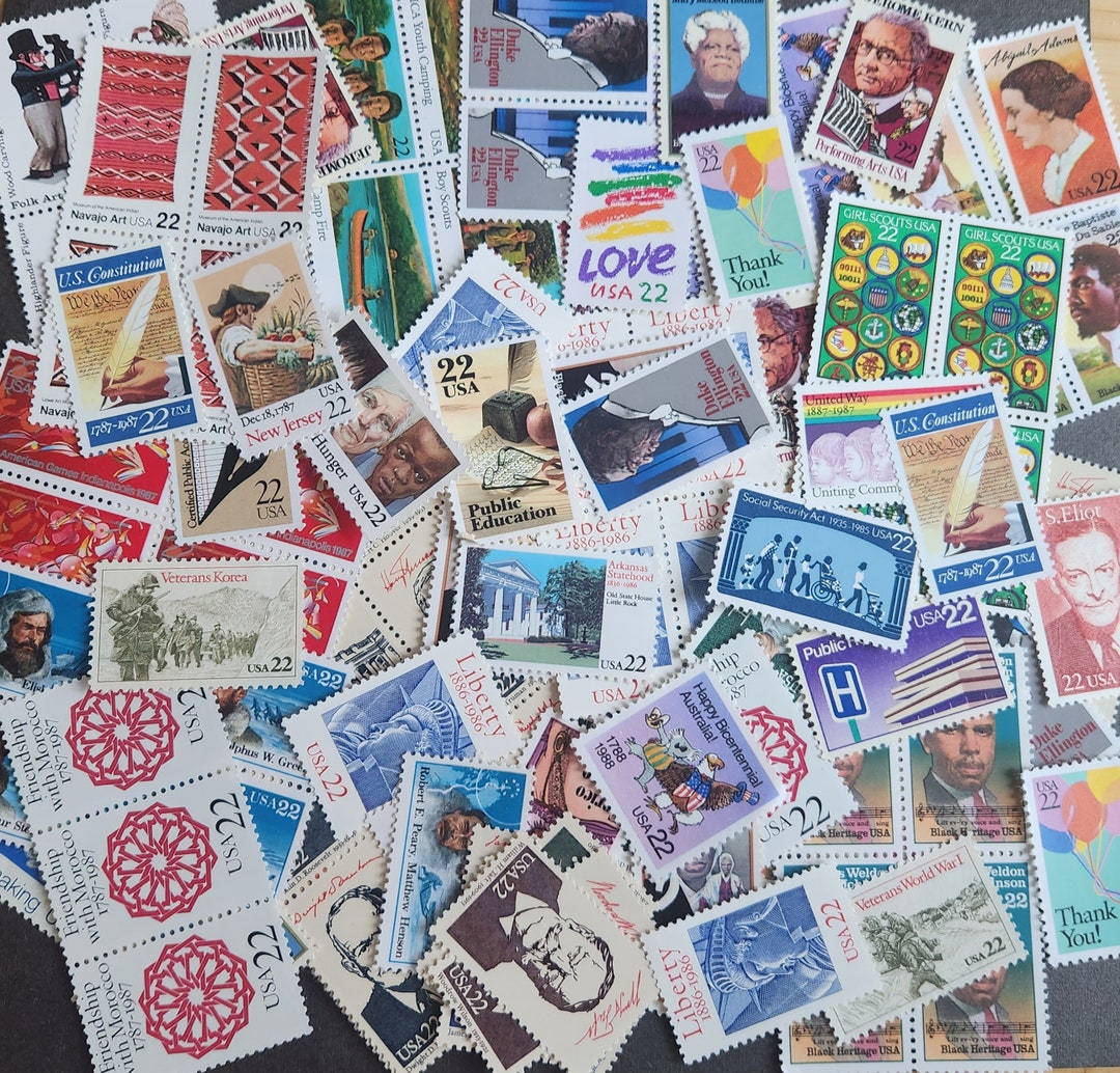 25 Vintage Unused 22c Postage Stamps // ALL DIFFERENT Vintage 22 Cent ...
