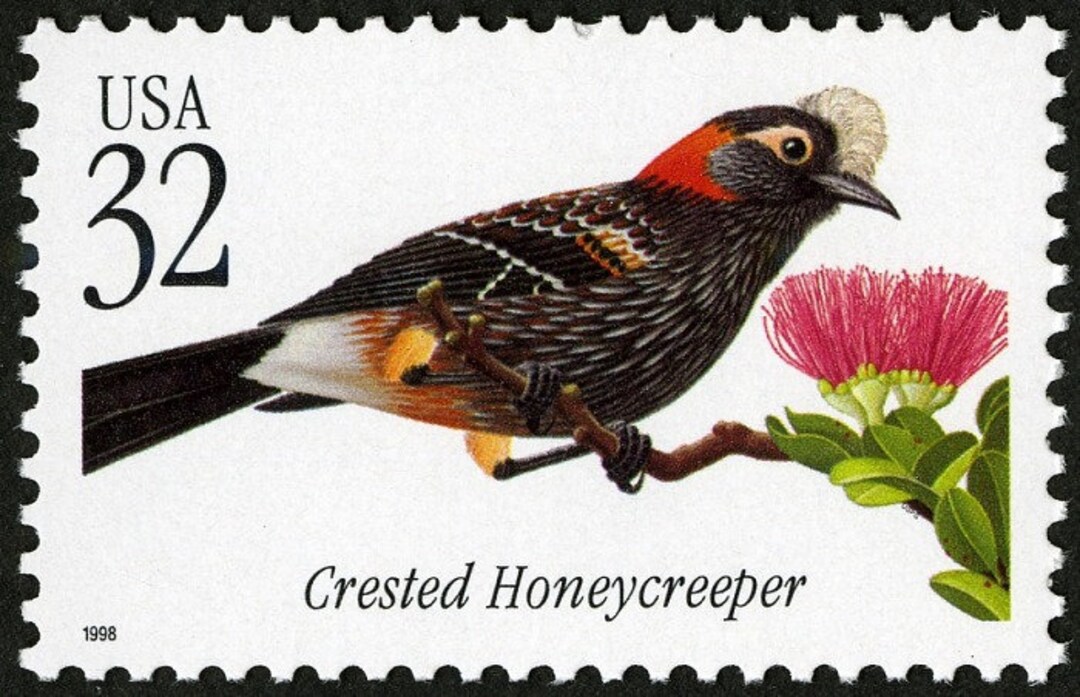 One 1 Crested Honeycreeper 32c Unused Vintage Postage Stamp // Tropical ...
