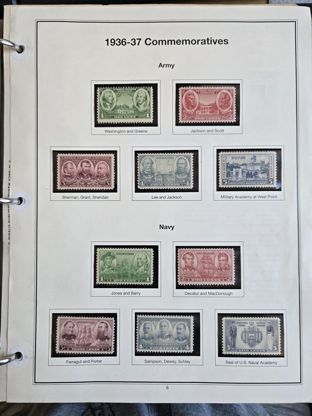 Set of Ten 1936-7 Army and Navy Stamps // Scott 785-789 and 790-794 ...