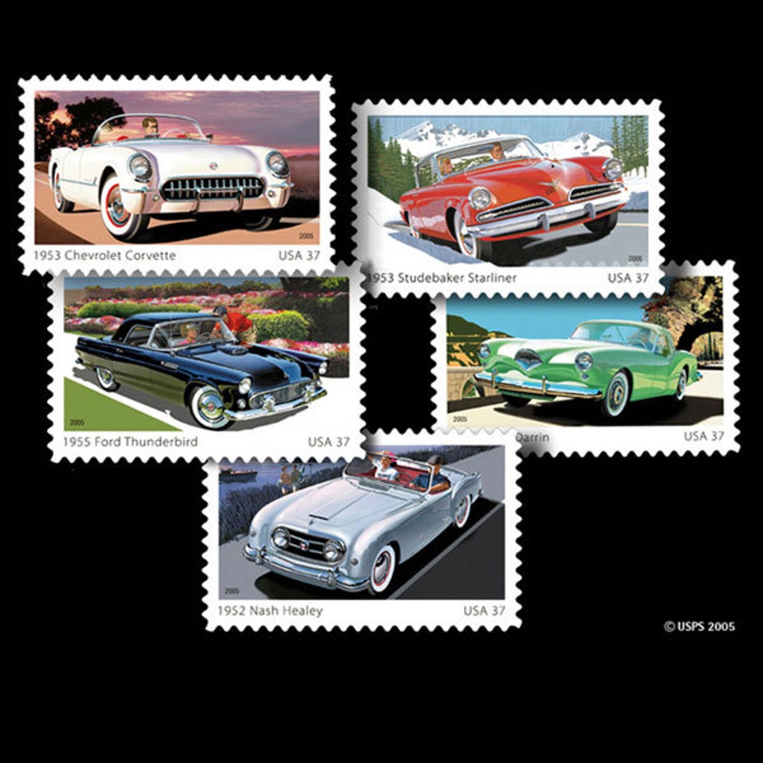 Vintage '50s Sporty Cars Postage Stamps - Unused 37 Cent Stamps (set of ...