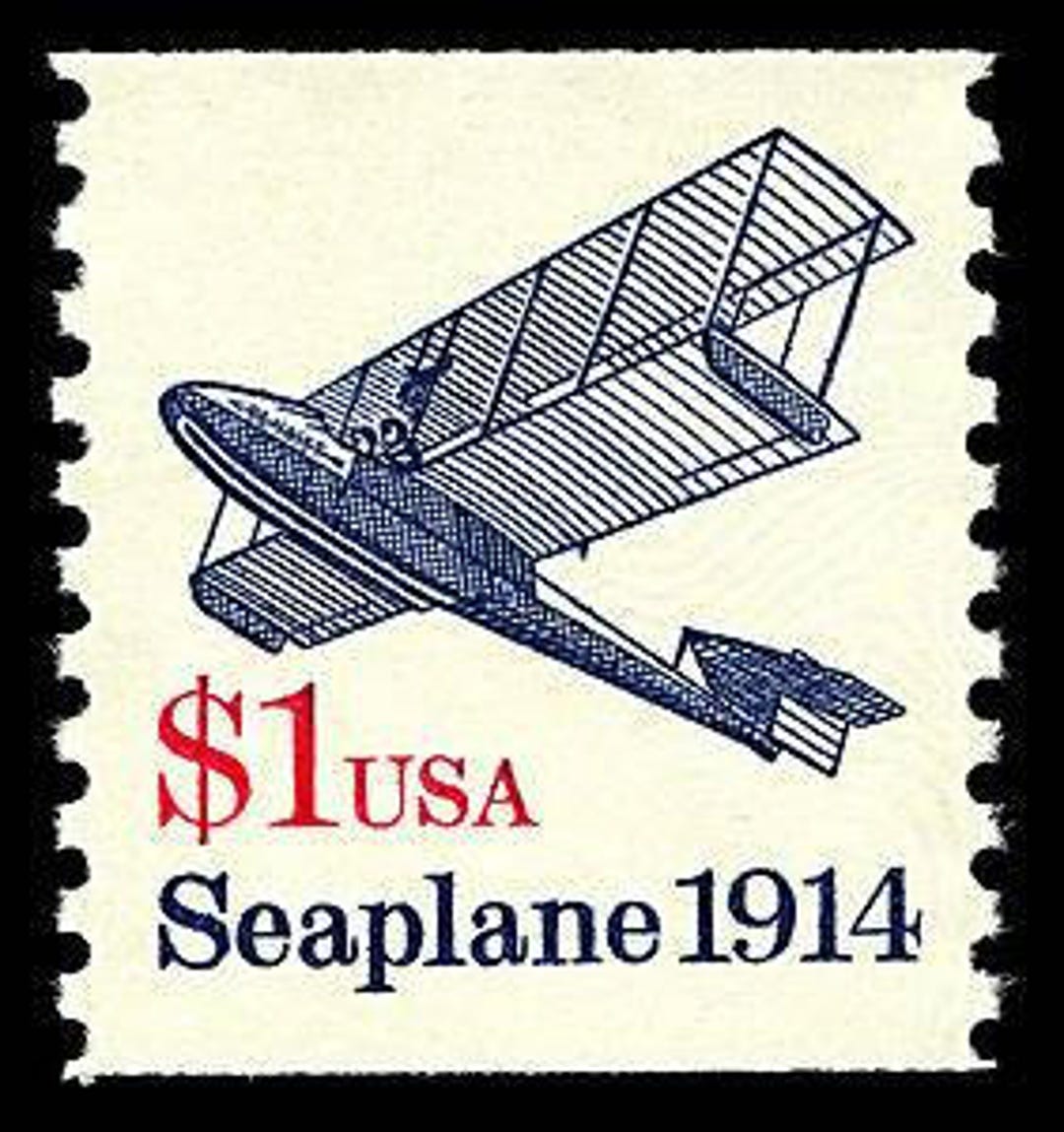 One 1 Vintage Unused Postage Stamp - Seaplane 1914 // 1 Dollar Stamp ...