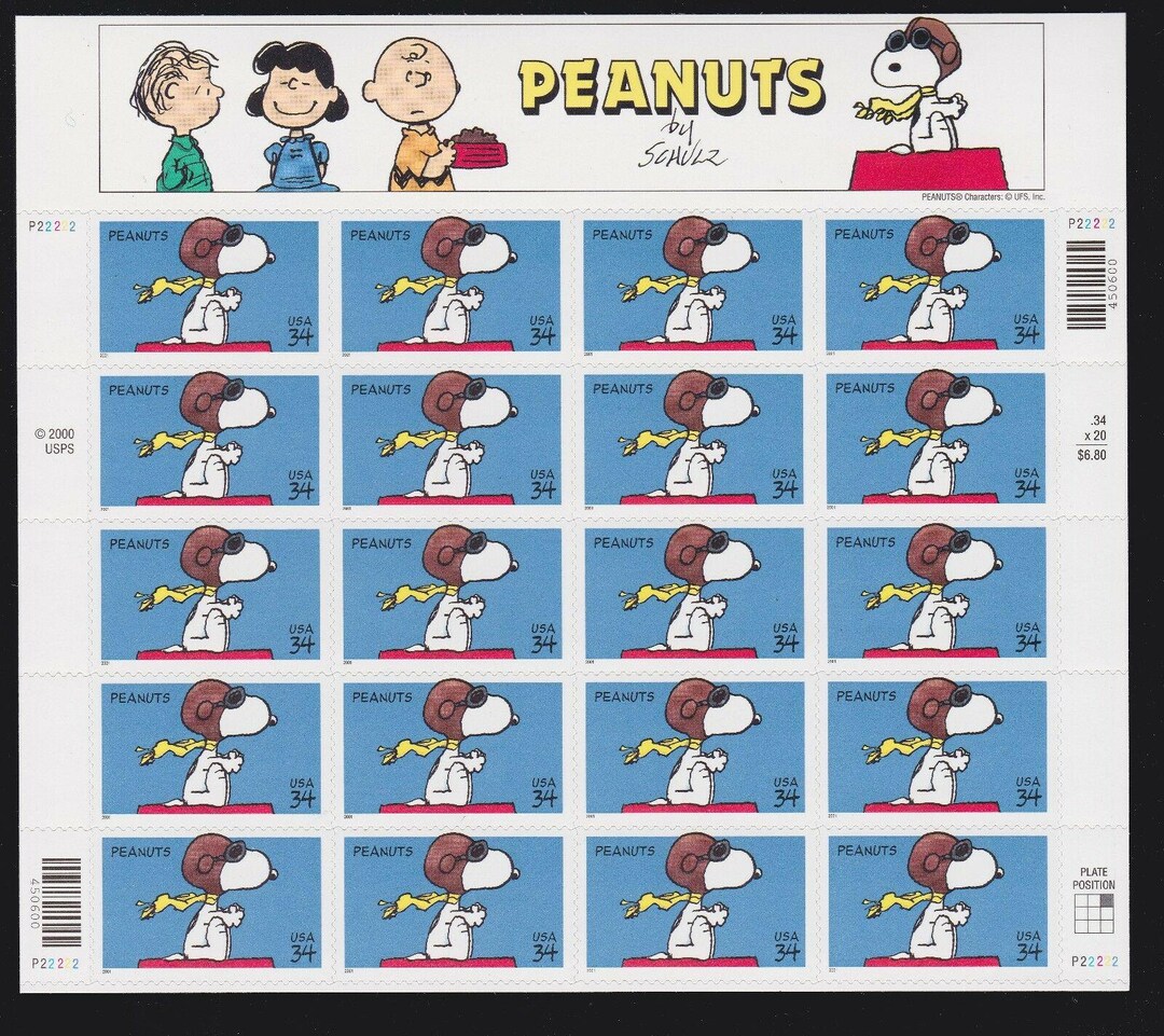 Vintage 2001 Snoopy Peanuts 34c Stamps // Set of Five, 34 Cent Stamps ...