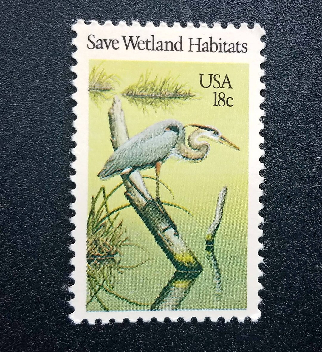 Vintage 1981 Blue Heron 18c Postage Stamps // Save the Wetlands Unused ...