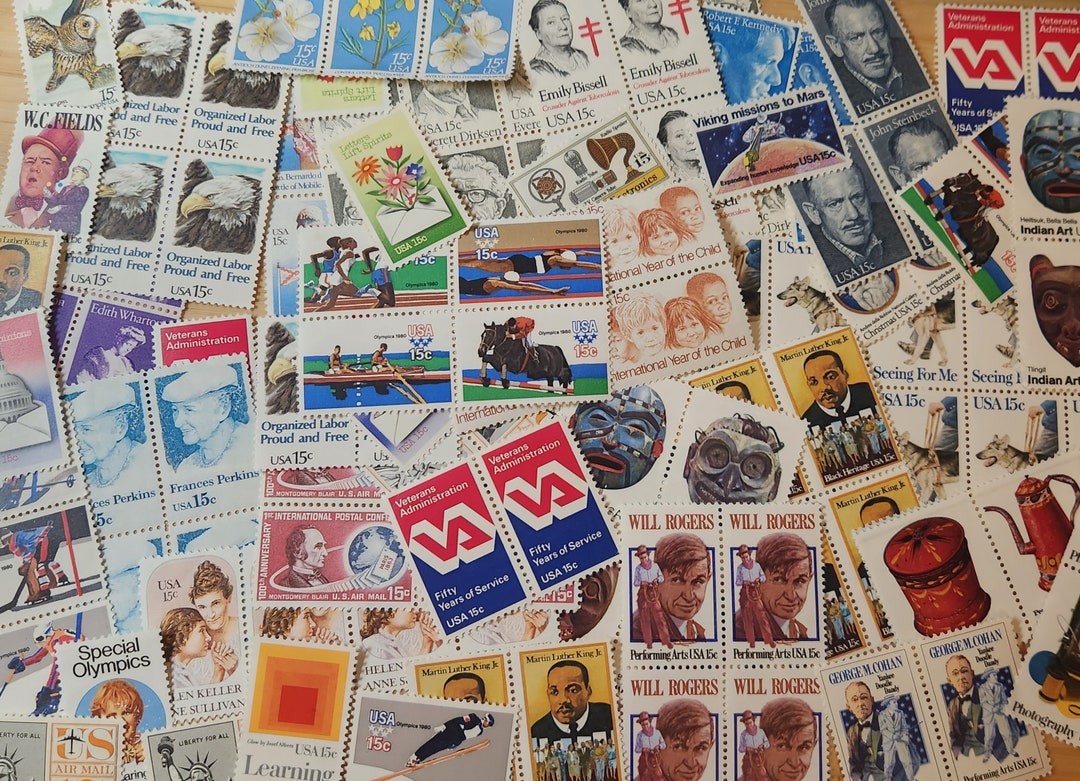 100 Hundred 15 Cent Vintage Unused Postage Stamps // 50 DIFFERENT ...