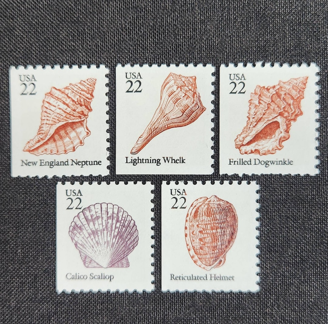 Ten 10 Vintage Seashell Postage Stamps Seashells Sea Shells 22c // 22 ...