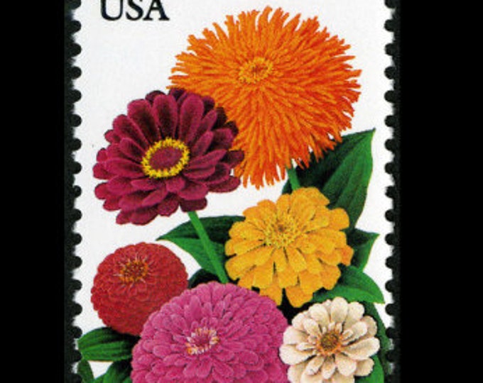Five 5 Zinnia Flower 29c Stamps // Summer Garden Flowers // Vintage ...