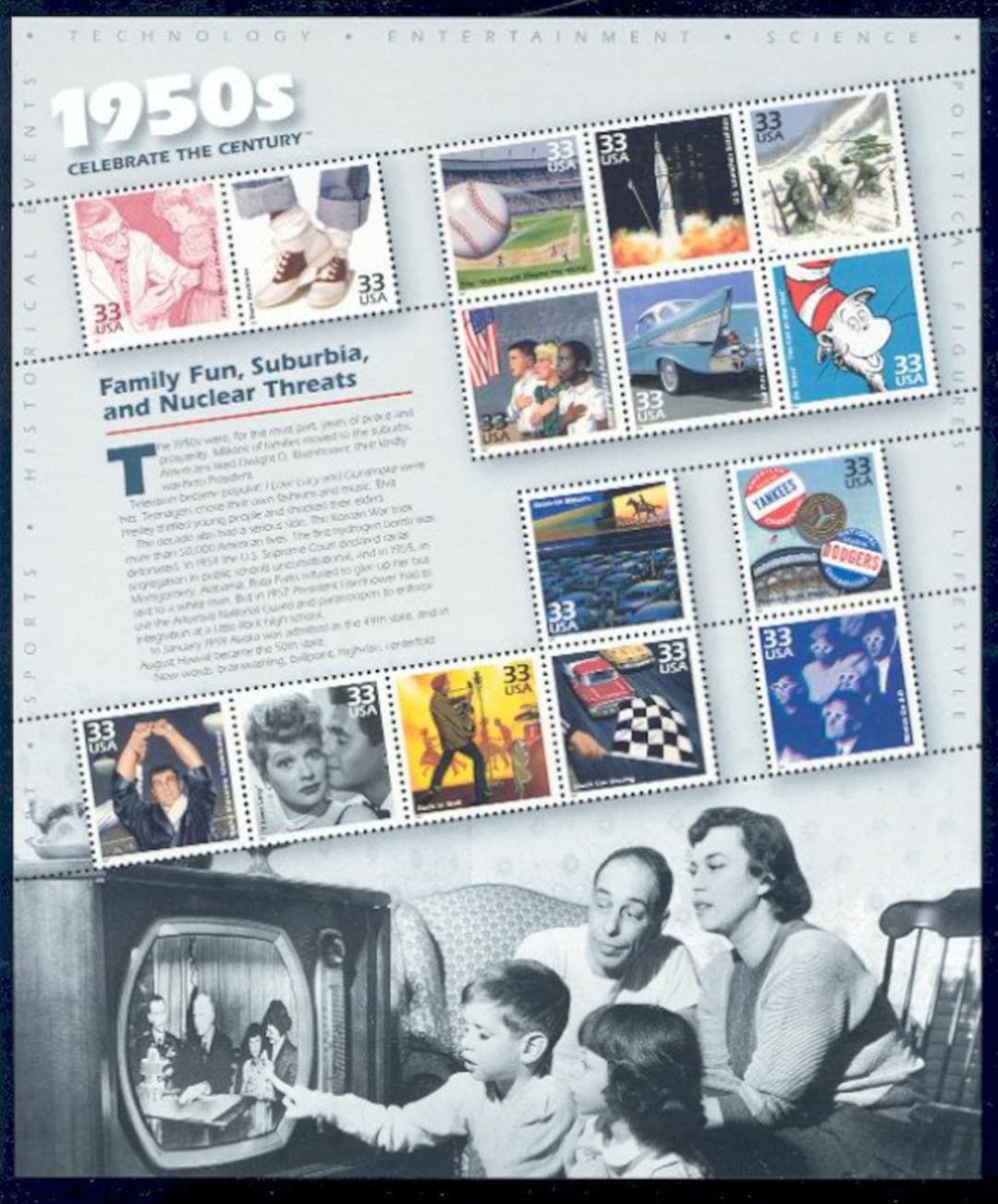 Celebrate the Century: 1950s // Fifteen 15 Unused Postage Stamps // 33 ...