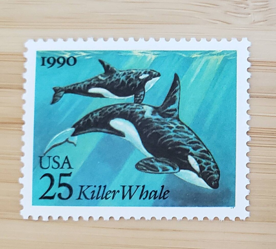 One 1 Killer Whale 25c // Sea Creatures // Vintage Unused Postage Stamp ...