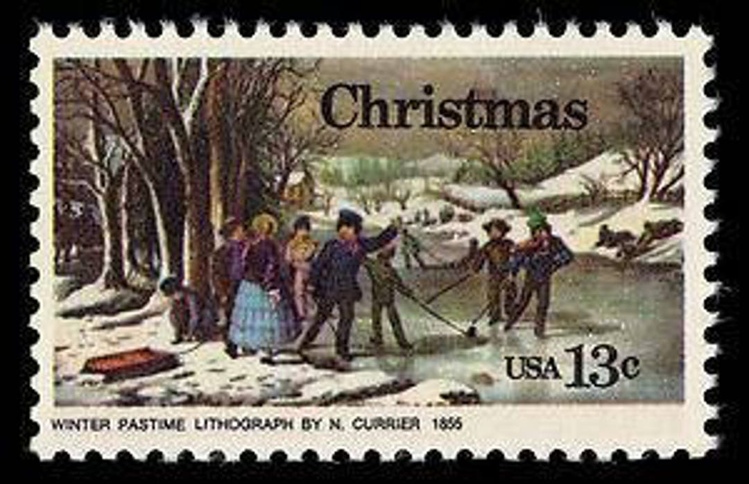 Vintage 1976 Winter Pastime Christmas 13c Postage Stamps, 13 Cent (set ...