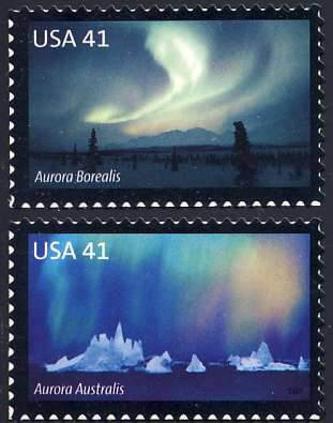Two (2) Unused Postage Stamps - Polar Lights // 41 Cent Stamps // Face ...
