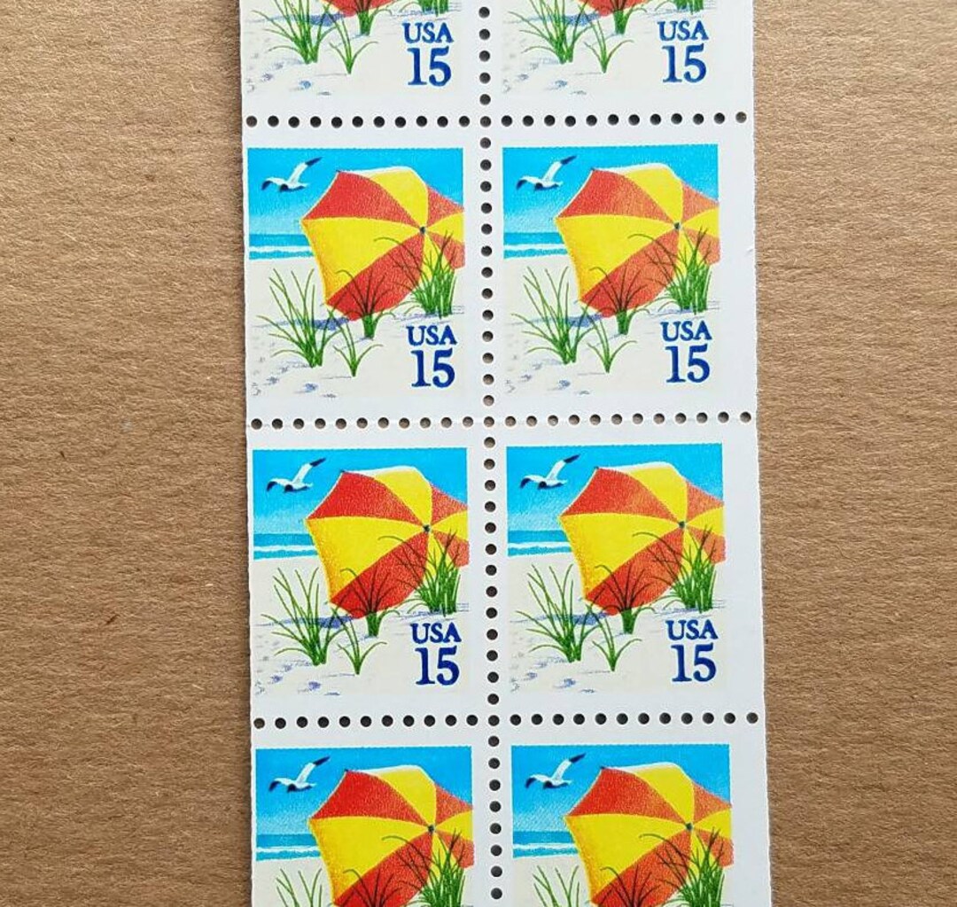 Ten 10 Vintage Unused Postage Stamps - Beach Umbrella 15c // 15 Cent ...