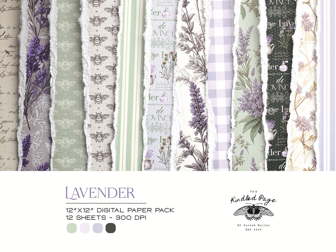 Lavender Digital Paper Pack - 12 Sheets - 300 Dpi - Etsy
