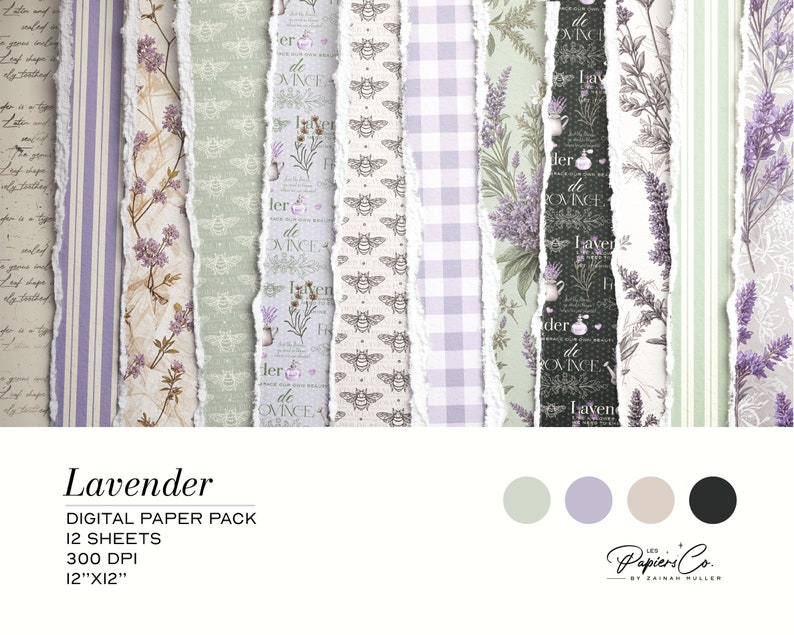 Lavender Digital Paper Pack - 12 Sheets - 300 Dpi - Etsy