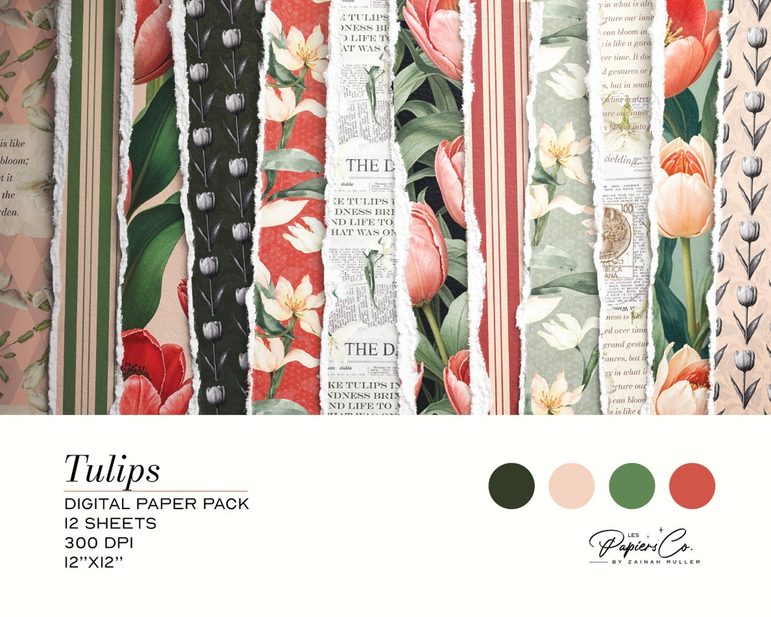 Tulips Digital Paper Pack - 12 Sheets - 300 DPI - Seamless Patterns - Etsy