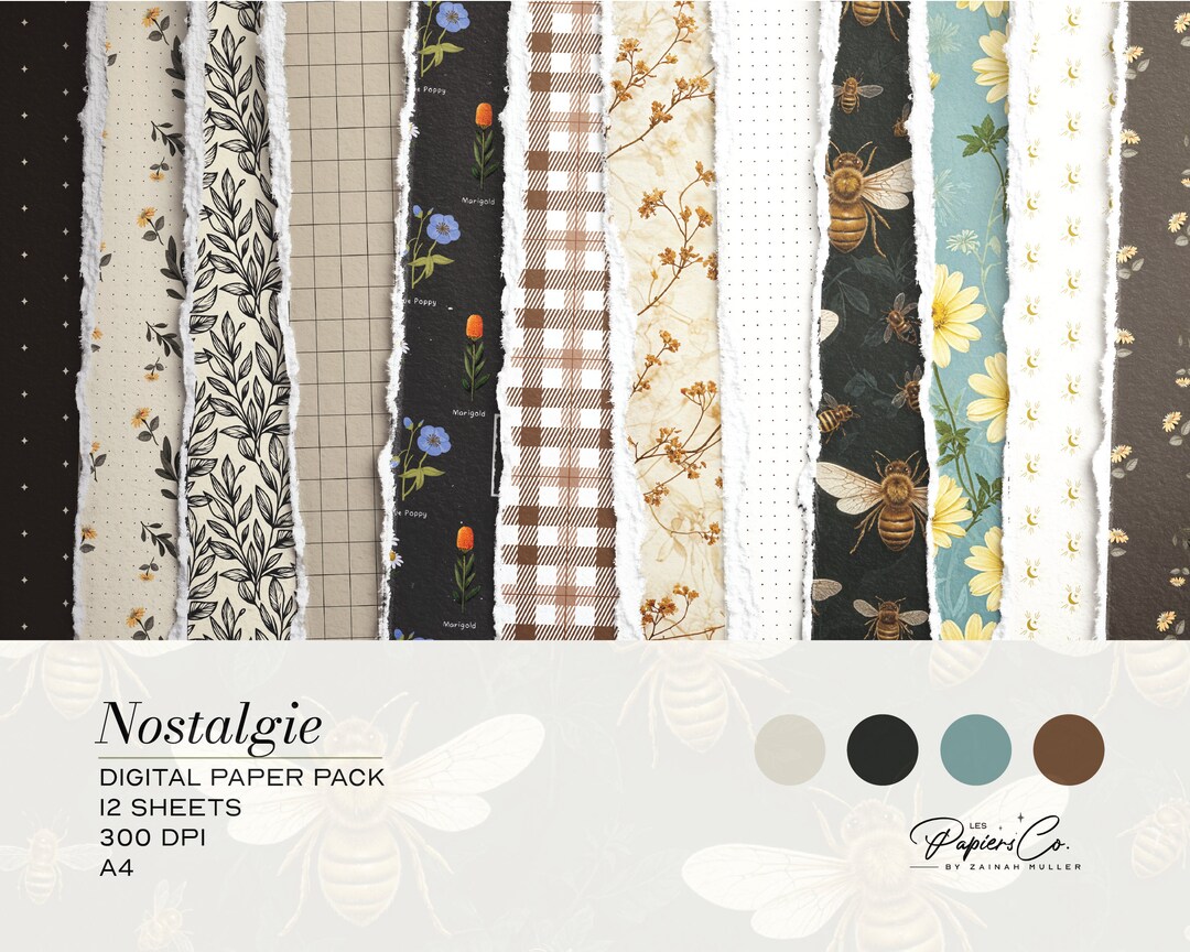 Nostalgie Digital Paper Pack - 12 Sheets - Minimalist Boho Aesthetic ...