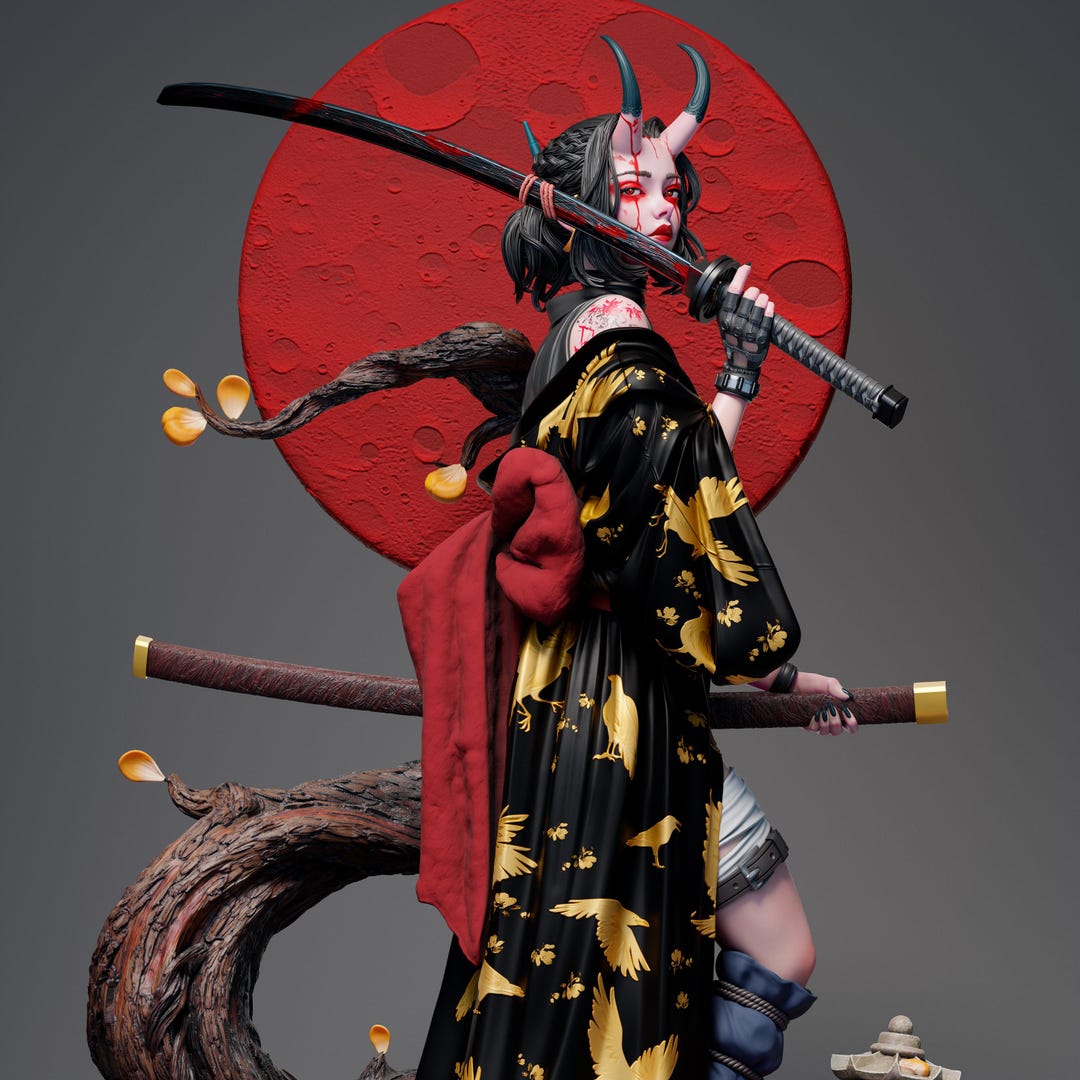 3d Printer Files,stl for Print,3d Model,3d Samurai Girl,3d Warrior ...