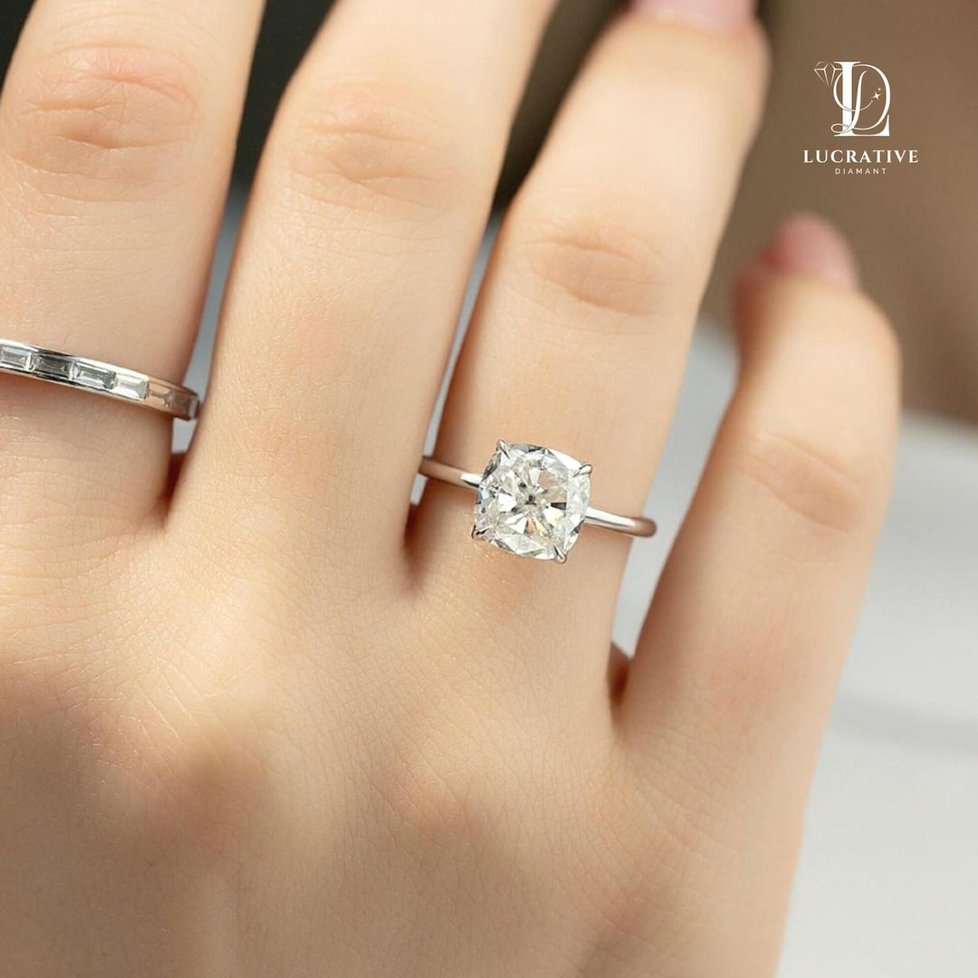 3 Ct Cushion Cut Moissanite Engagement Ring: Platinum Solitaire - Etsy